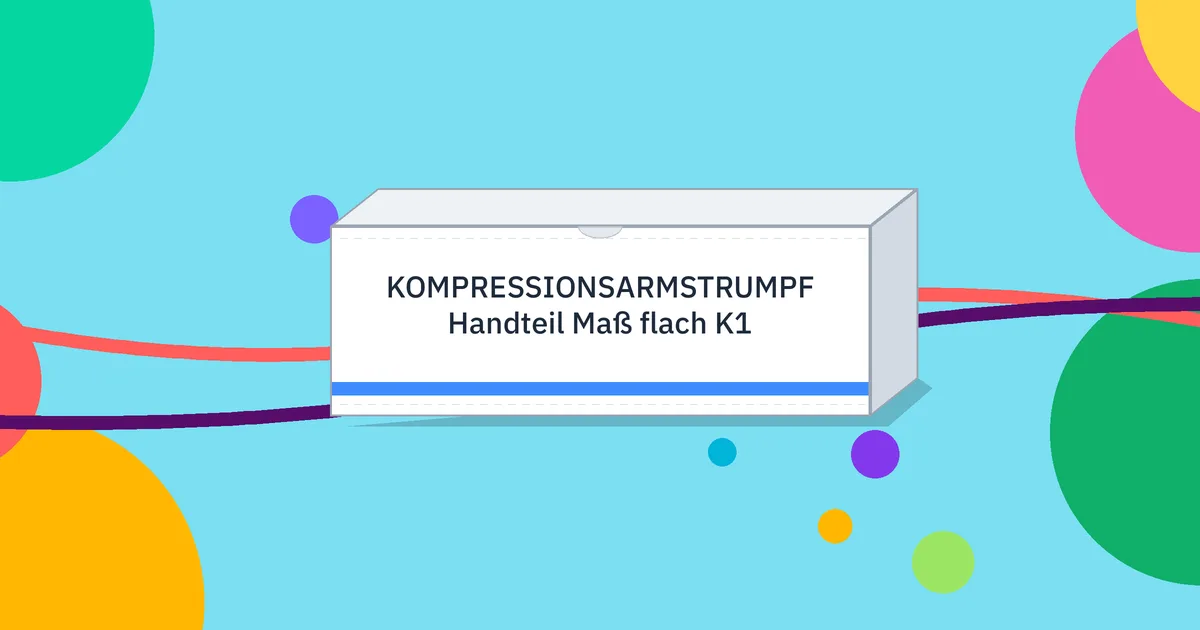 Symbolbild: Packung mit der Aufschrift KOMPRESSIONSARMSTRUMPF Handteil Maß flach K1 (PZN 16746434) – Verfügbarkeit und Bezug in Apotheken in Frankfurt am Main