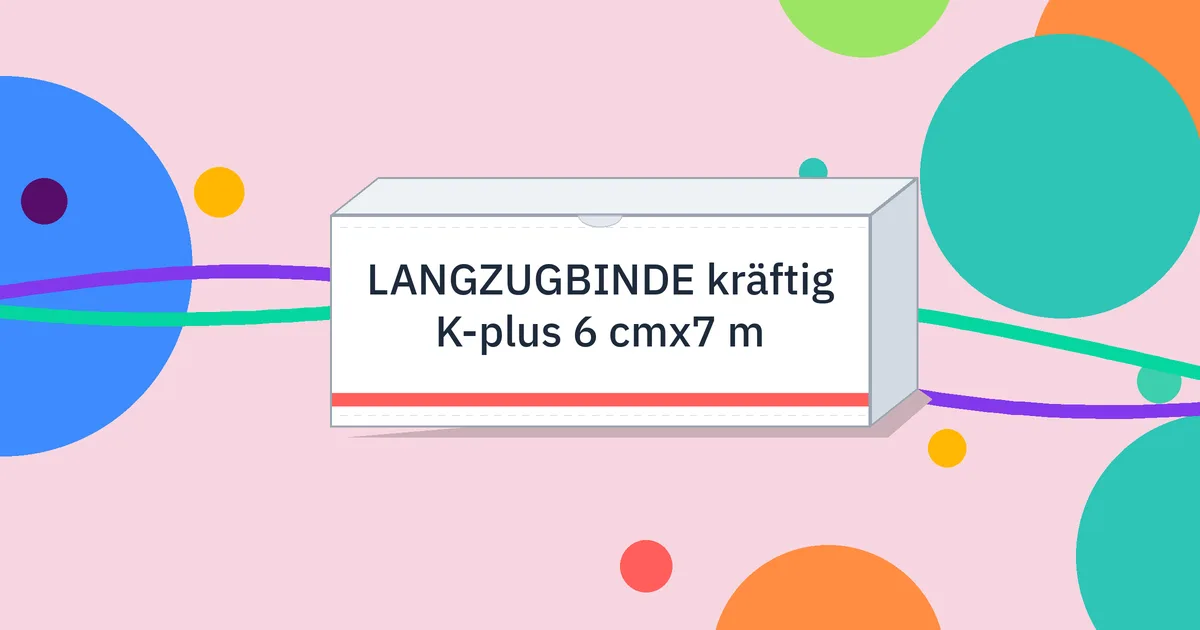 Symbolbild: Packung mit der Aufschrift LANGZUGBINDE kräftig K-plus 6 cmx7 m (PZN 11058729) – Verfügbarkeit und Bezug in Apotheken in Frankfurt am Main