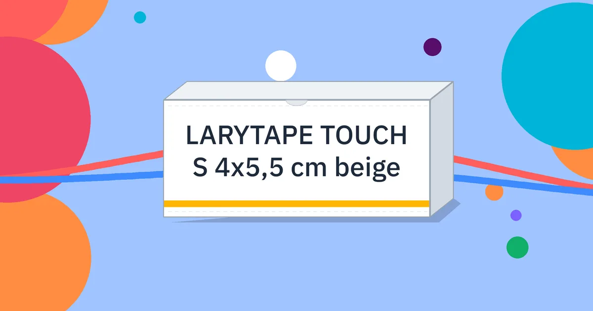Symbolbild: Packung mit der Aufschrift LARYTAPE TOUCH S 4x5,5 cm beige (PZN 11299166) – Verfügbarkeit und Bezug in Apotheken in Frankfurt am Main