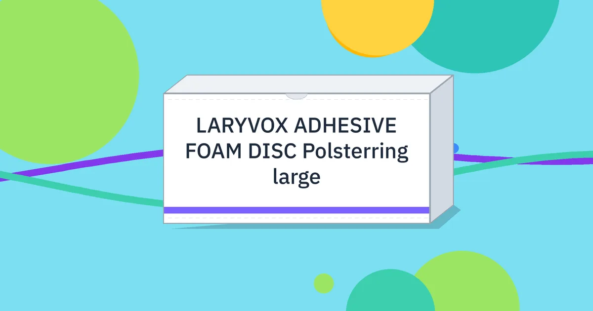 Symbolbild: Packung mit der Aufschrift LARYVOX ADHESIVE FOAM DISC Polsterring large (PZN 16703749) – Verfügbarkeit und Bezug in Apotheken in Frankfurt am Main