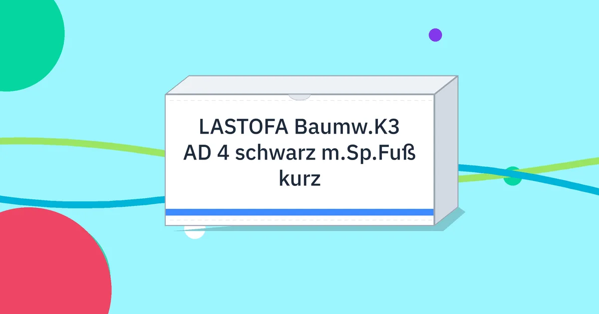 Symbolbild: Packung mit der Aufschrift LASTOFA Baumw.K3 AD 4 schwarz m.Sp.Fuß kurz (PZN 01952702) – Verfügbarkeit und Bezug in Apotheken in Frankfurt am Main