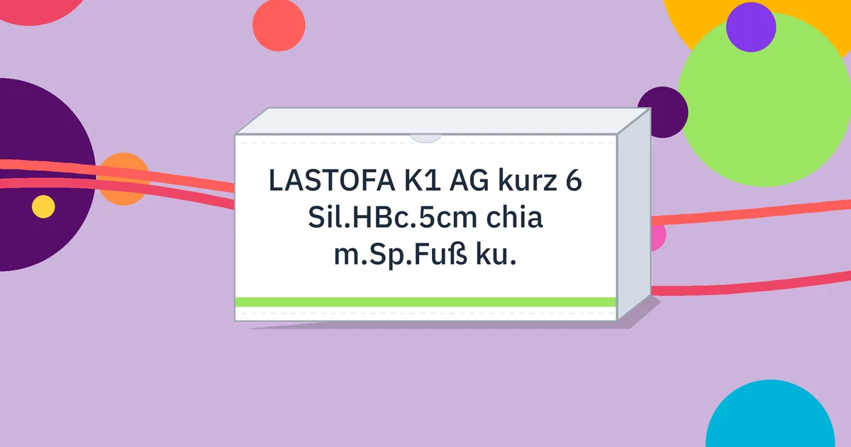 Symbolbild: Packung mit der Aufschrift LASTOFA K1 AG kurz 6 Sil.HBc.5cm chia m.Sp.Fuß ku. (PZN 13793947) – Verfügbarkeit und Bezug in Apotheken in Frankfurt am Main