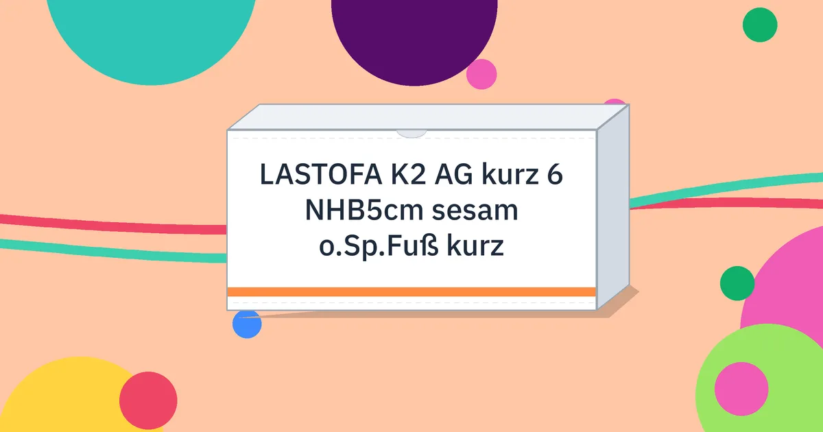 Symbolbild: Packung mit der Aufschrift LASTOFA K2 AG kurz 6 NHB5cm sesam o.Sp.Fuß kurz (PZN 13807916) – Verfügbarkeit und Bezug in Apotheken in Frankfurt am Main