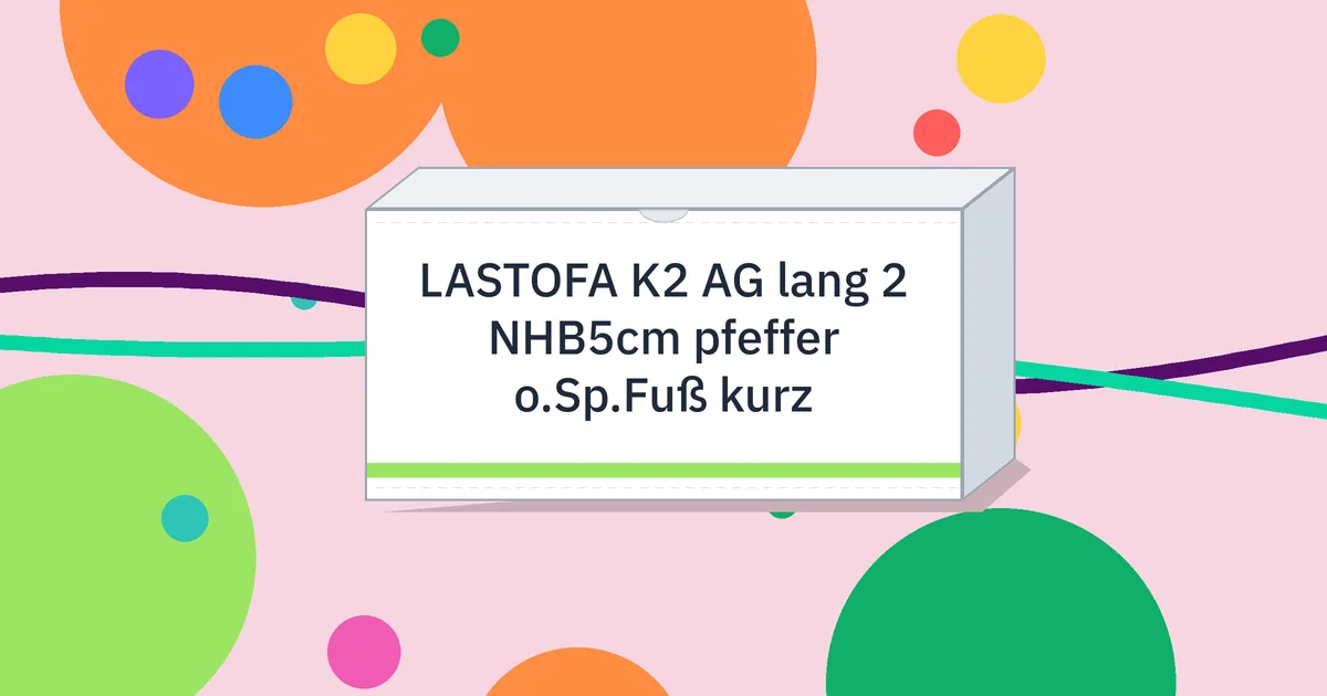 Symbolbild: Packung mit der Aufschrift LASTOFA K2 AG lang 2 NHB5cm pfeffer o.Sp.Fuß kurz (PZN 13803640) – Verfügbarkeit und Bezug in Apotheken in Frankfurt am Main