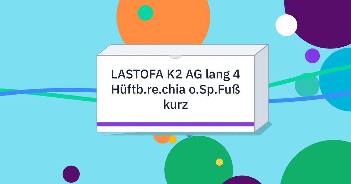 Symbolbild: Packung mit der Aufschrift LASTOFA K2 AG lang 4 Hüftb.re.chia o.Sp.Fuß kurz (PZN 13811450) – Verfügbarkeit und Bezug in Apotheken in Frankfurt am Main