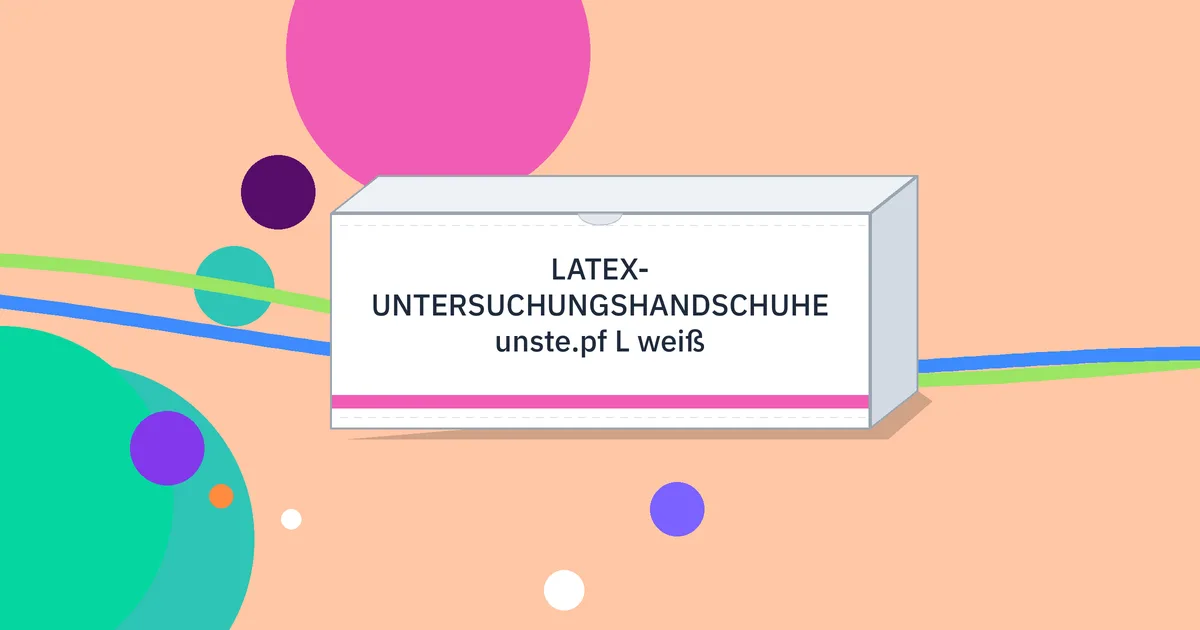 Symbolbild: Packung mit der Aufschrift LATEX-UNTERSUCHUNGSHANDSCHUHE unste.pf L weiß (PZN 13351273) – Verfügbarkeit und Bezug in Apotheken in Frankfurt am Main