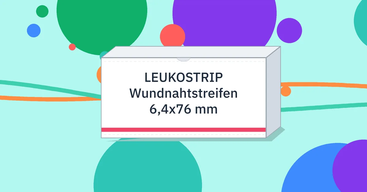 Symbolbild: Packung mit der Aufschrift LEUKOSTRIP Wundnahtstreifen 6,4x76 mm (PZN 17606445) – Verfügbarkeit und Bezug in Apotheken in Frankfurt am Main