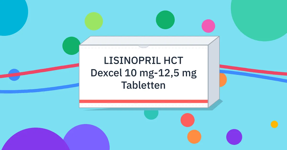 Symbolbild: Packung mit der Aufschrift LISINOPRIL HCT Dexcel 10 mg-12,5 mg Tabletten (PZN 15883689) – Verfügbarkeit und Bezug in Apotheken in Frankfurt am Main