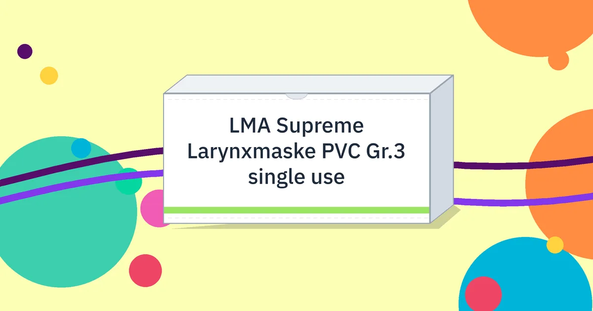 Symbolbild: Packung mit der Aufschrift LMA Supreme Larynxmaske PVC Gr.3 single use (PZN 10848926) – Verfügbarkeit und Bezug in Apotheken in Frankfurt am Main
