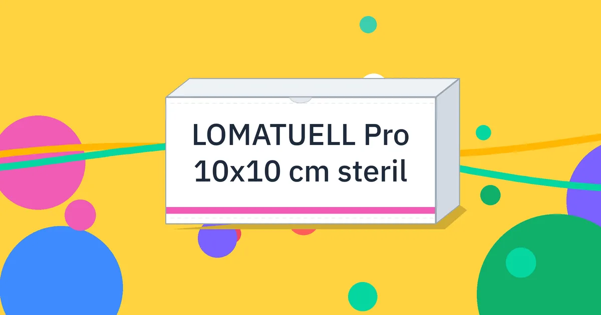 Symbolbild: Packung mit der Aufschrift LOMATUELL Pro 10x10 cm steril (PZN 17240719) – Verfügbarkeit und Bezug in Apotheken in Frankfurt am Main