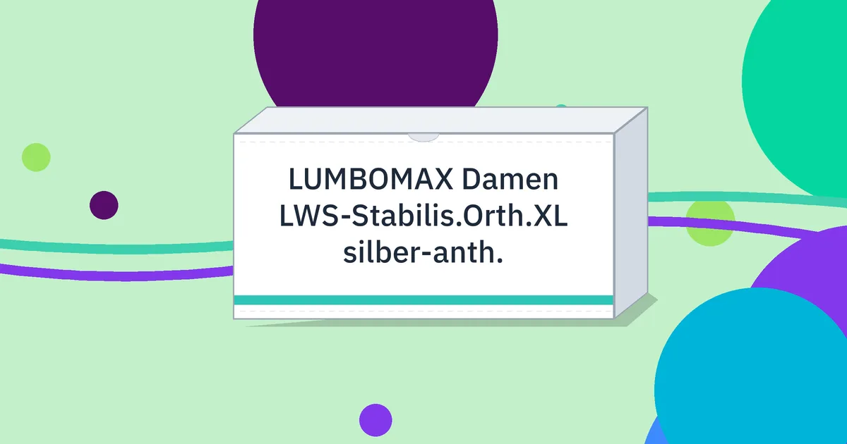 Symbolbild: Packung mit der Aufschrift LUMBOMAX Damen LWS-Stabilis.Orth.XL silber-anth. (PZN 11097669) – Verfügbarkeit und Bezug in Apotheken in Frankfurt am Main