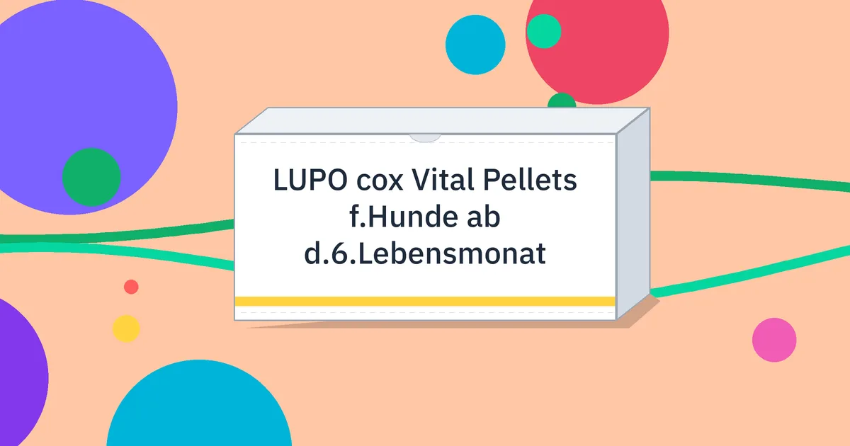 Symbolbild: Packung mit der Aufschrift LUPO cox Vital Pellets f.Hunde ab d.6.Lebensmonat (PZN 19252187) – Verfügbarkeit und Bezug in Apotheken in Frankfurt am Main