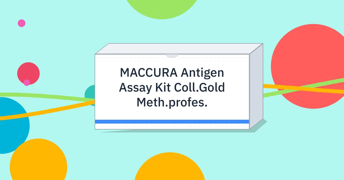 Symbolbild: Packung mit der Aufschrift MACCURA Antigen Assay Kit Coll.Gold Meth.profes. (PZN 18250134) – Verfügbarkeit und Bezug in Apotheken in Frankfurt am Main