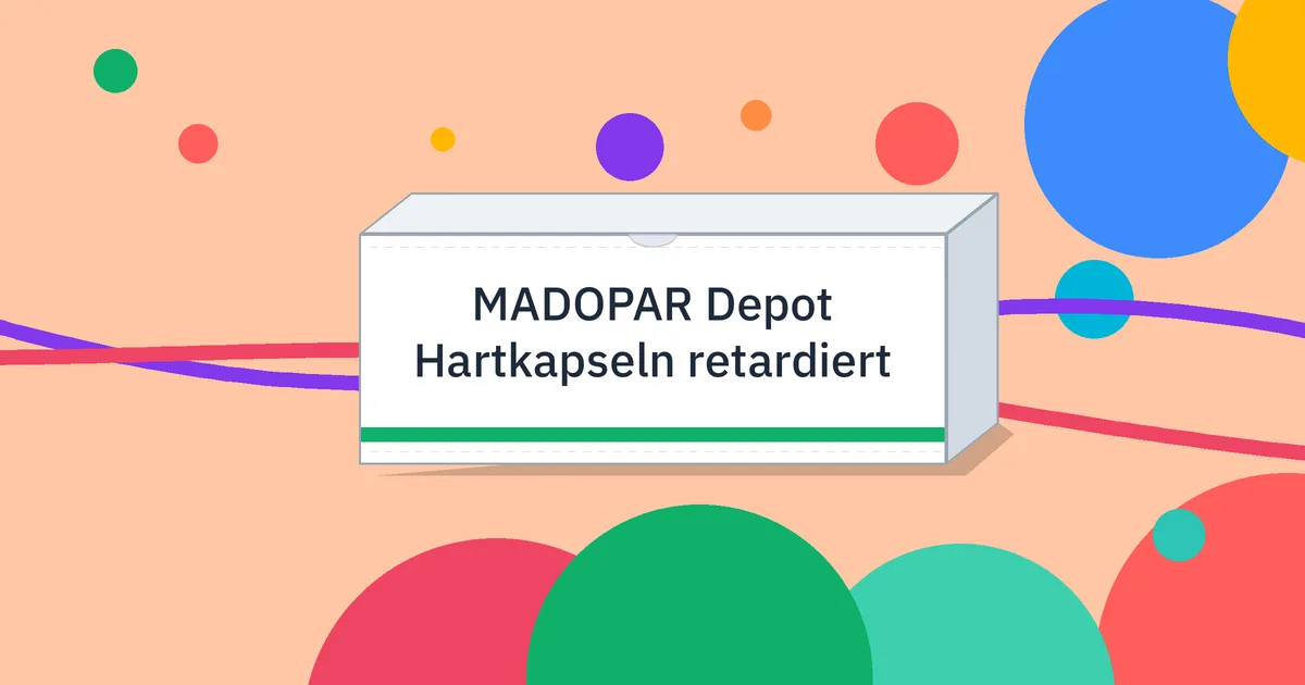 Symbolbild: Packung mit der Aufschrift MADOPAR Depot Hartkapseln retardiert (PZN 05541976) – Verfügbarkeit und Bezug in Apotheken in Frankfurt am Main