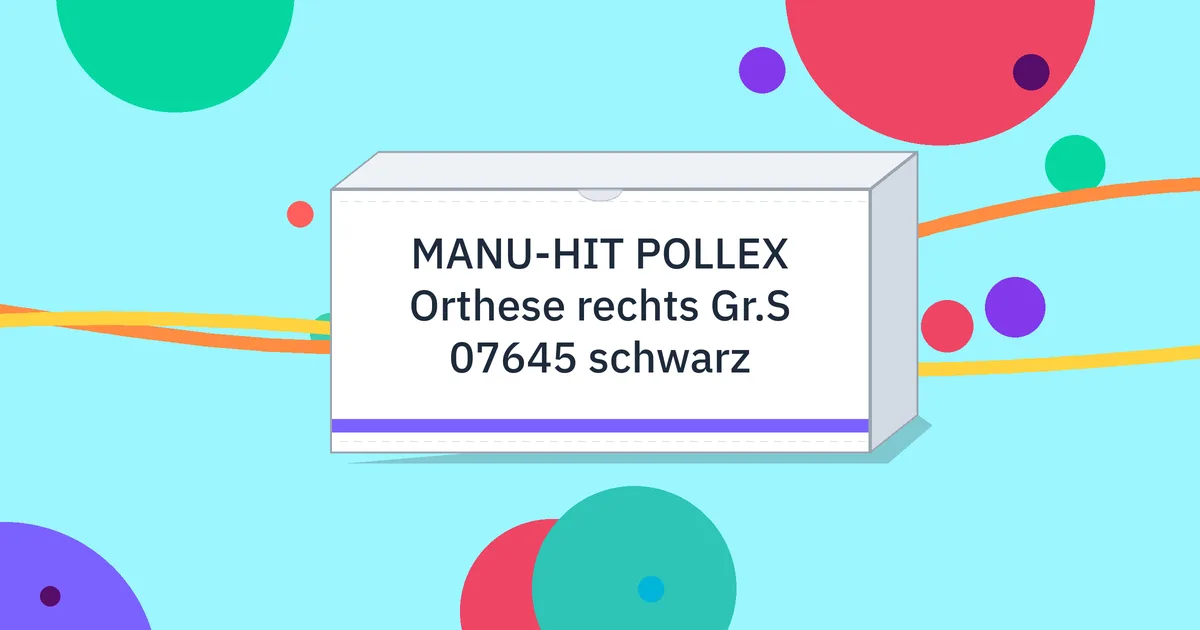 Symbolbild: Packung mit der Aufschrift MANU-HIT POLLEX Orthese rechts Gr.S 07645 schwarz (PZN 03259649) – Verfügbarkeit und Bezug in Apotheken in Frankfurt am Main