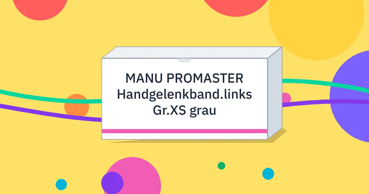 Symbolbild: Packung mit der Aufschrift MANU PROMASTER Handgelenkband.links Gr.XS grau (PZN 10927494) – Verfügbarkeit und Bezug in Apotheken in Frankfurt am Main