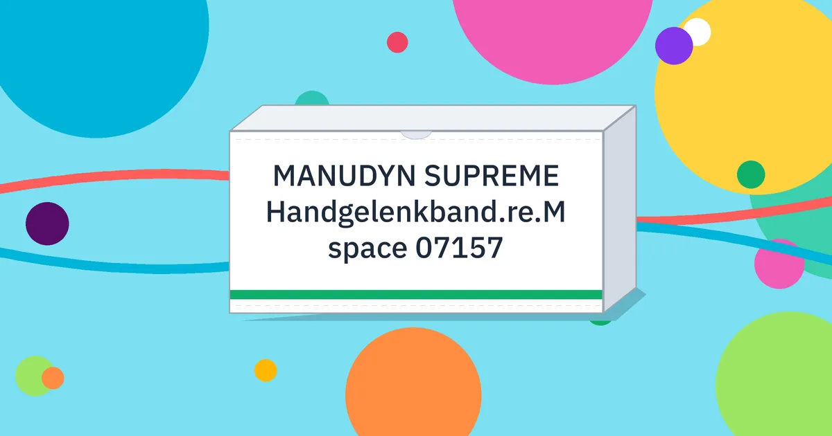 Symbolbild: Packung mit der Aufschrift MANUDYN SUPREME Handgelenkband.re.M space 07157 (PZN 20095586) – Verfügbarkeit und Bezug in Apotheken in Frankfurt am Main