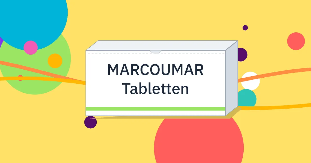 Symbolbild: Packung mit der Aufschrift MARCOUMAR Tabletten (PZN 04958711) – Verfügbarkeit und Bezug in Apotheken in Frankfurt am Main
