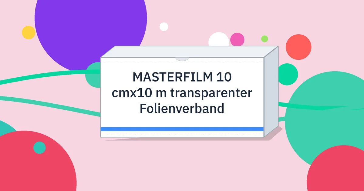 Symbolbild: Packung mit der Aufschrift MASTERFILM 10 cmx10 m transparenter Folienverband (PZN 19720949) – Verfügbarkeit und Bezug in Apotheken in Frankfurt am Main