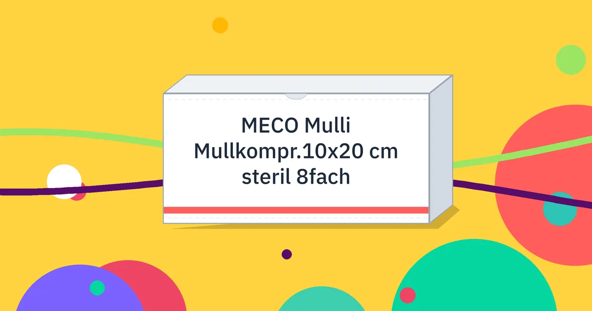 Symbolbild: Packung mit der Aufschrift MECO Mulli Mullkompr.10x20 cm steril 8fach (PZN 19398732) – Verfügbarkeit und Bezug in Apotheken in Frankfurt am Main