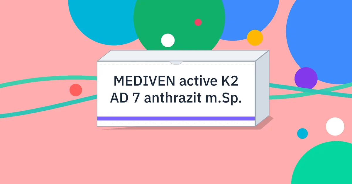 Symbolbild: Packung mit der Aufschrift MEDIVEN active K2 AD 7 anthrazit m.Sp. (PZN 14553197) – Verfügbarkeit und Bezug in Apotheken in Frankfurt am Main