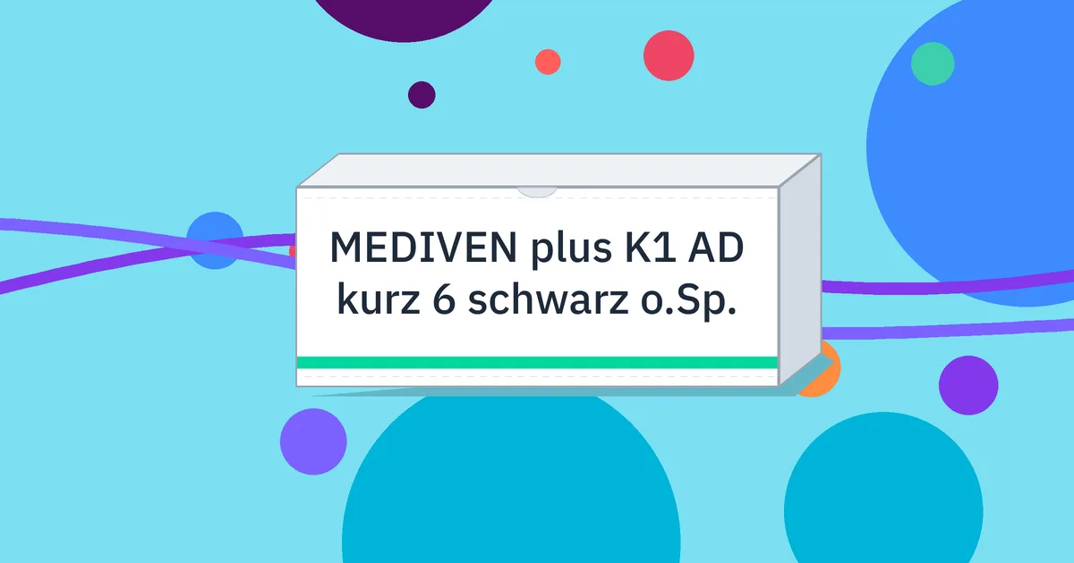 Symbolbild: Packung mit der Aufschrift MEDIVEN plus K1 AD kurz 6 schwarz o.Sp. (PZN 14181637) – Verfügbarkeit und Bezug in Apotheken in Frankfurt am Main