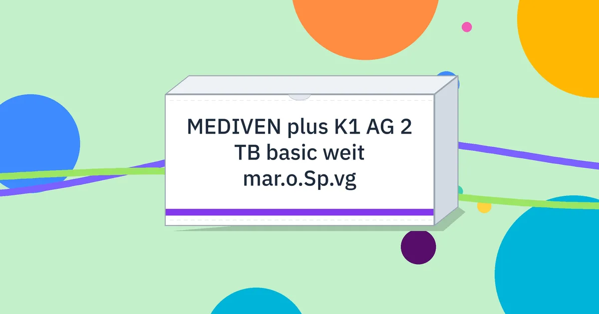 Symbolbild: Packung mit der Aufschrift MEDIVEN plus K1 AG 2 TB basic weit mar.o.Sp.vg (PZN 15058028) – Verfügbarkeit und Bezug in Apotheken in Frankfurt am Main