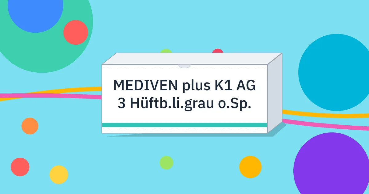 Symbolbild: Packung mit der Aufschrift MEDIVEN plus K1 AG 3 Hüftb.li.grau o.Sp. (PZN 18938362) – Verfügbarkeit und Bezug in Apotheken in Frankfurt am Main