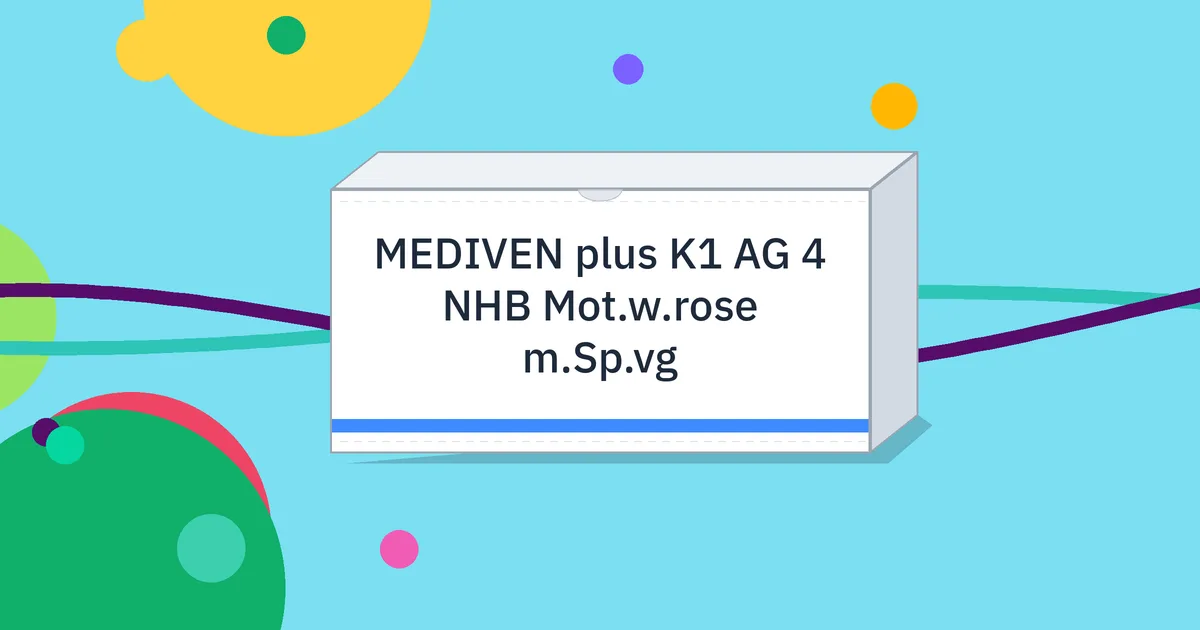 Symbolbild: Packung mit der Aufschrift MEDIVEN plus K1 AG 4 NHB Mot.w.rose m.Sp.vg (PZN 15919921) – Verfügbarkeit und Bezug in Apotheken in Frankfurt am Main