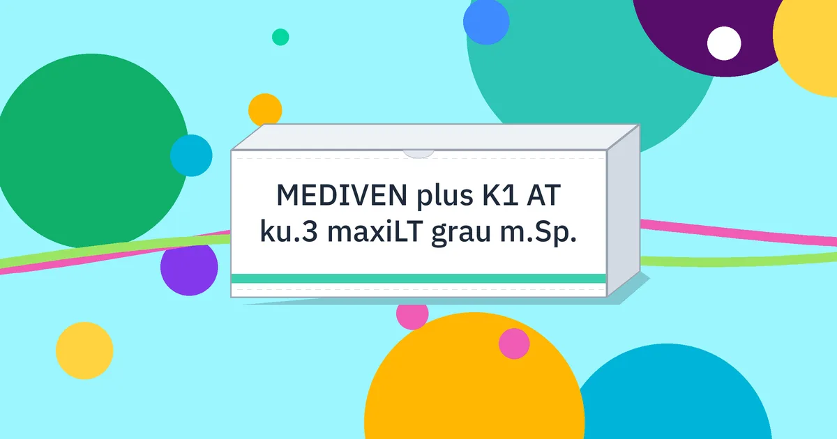 Symbolbild: Packung mit der Aufschrift MEDIVEN plus K1 AT ku.3 maxiLT grau m.Sp. (PZN 18942524) – Verfügbarkeit und Bezug in Apotheken in Frankfurt am Main
