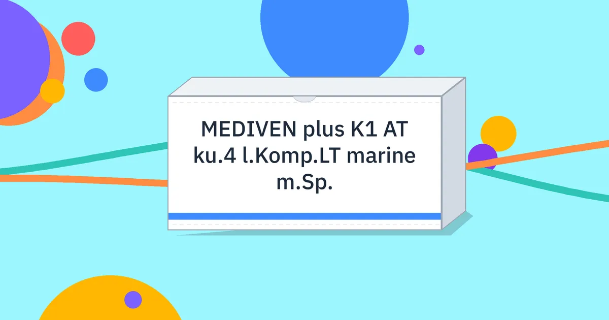 Symbolbild: Packung mit der Aufschrift MEDIVEN plus K1 AT ku.4 l.Komp.LT marine m.Sp. (PZN 15028642) – Verfügbarkeit und Bezug in Apotheken in Frankfurt am Main