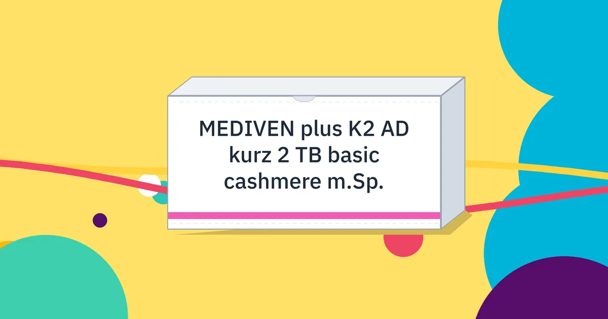 Symbolbild: Packung mit der Aufschrift MEDIVEN plus K2 AD kurz 2 TB basic cashmere m.Sp. (PZN 15098163) – Verfügbarkeit und Bezug in Apotheken in Frankfurt am Main