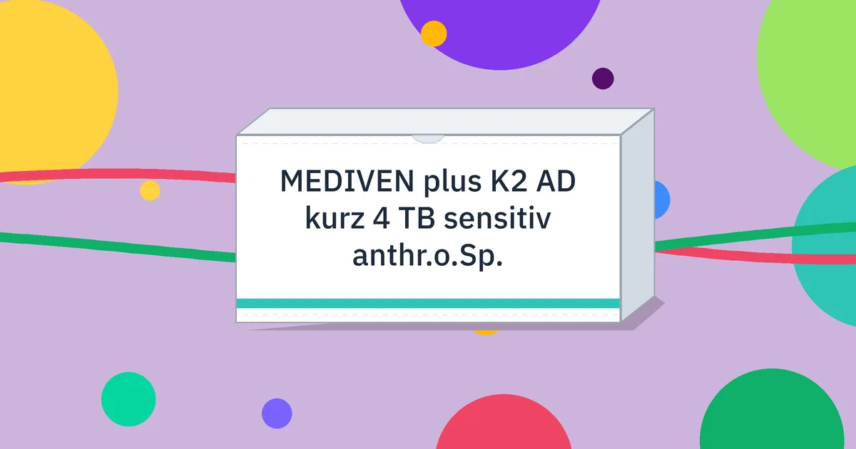 Symbolbild: Packung mit der Aufschrift MEDIVEN plus K2 AD kurz 4 TB sensitiv anthr.o.Sp. (PZN 15105839) – Verfügbarkeit und Bezug in Apotheken in Frankfurt am Main