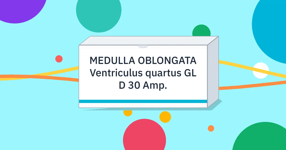 Symbolbild: Packung mit der Aufschrift MEDULLA OBLONGATA Ventriculus quartus GL D 30 Amp. (PZN 03356105) – Verfügbarkeit und Bezug in Apotheken in Frankfurt am Main