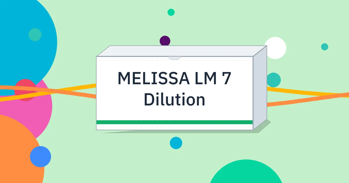 Symbolbild: Packung mit der Aufschrift MELISSA LM 7 Dilution (PZN 12947325) – Verfügbarkeit und Bezug in Apotheken in Frankfurt am Main