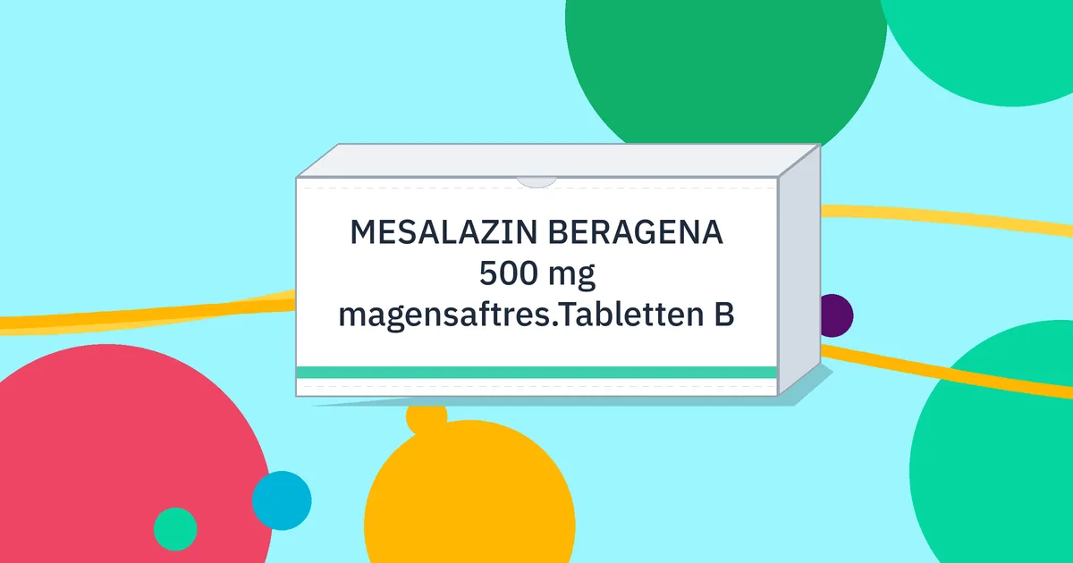 Symbolbild: Packung mit der Aufschrift MESALAZIN BERAGENA 500 mg magensaftres.Tabletten B (PZN 11539400) – Verfügbarkeit und Bezug in Apotheken in Frankfurt am Main