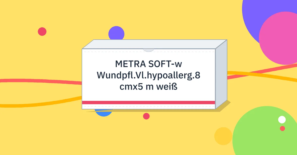 Symbolbild: Packung mit der Aufschrift METRA SOFT-w Wundpfl.Vl.hypoallerg.8 cmx5 m weiß (PZN 07772088) – Verfügbarkeit und Bezug in Apotheken in Frankfurt am Main