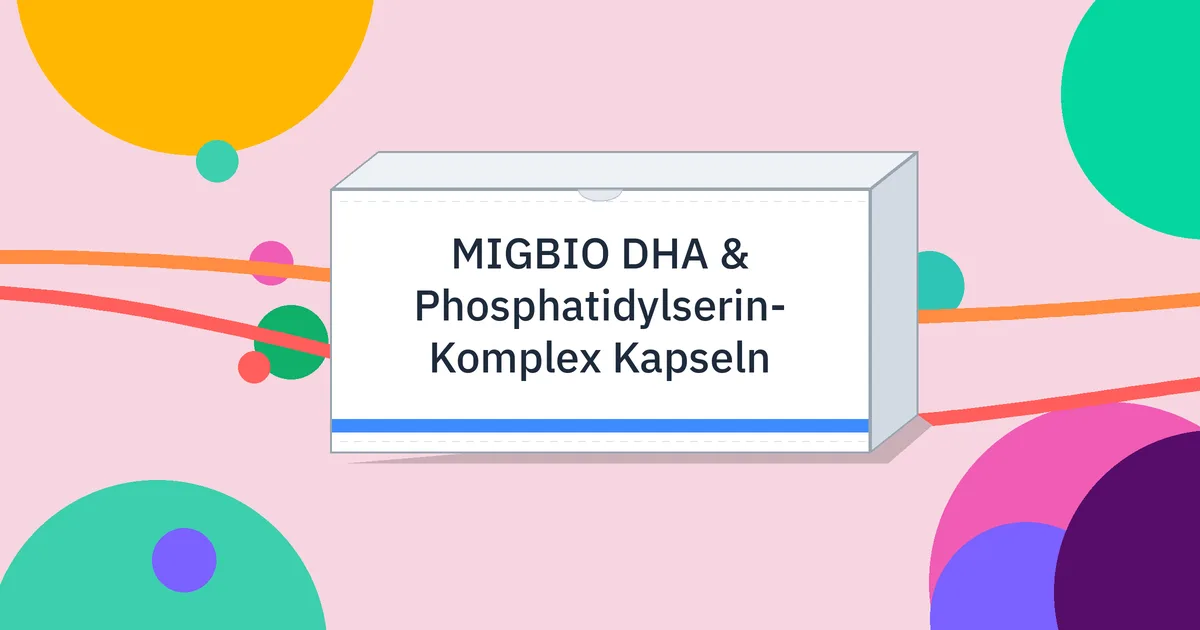 Symbolbild: Packung mit der Aufschrift MIGBIO DHA & Phosphatidylserin-Komplex Kapseln (PZN 20197341) – Verfügbarkeit und Bezug in Apotheken in Frankfurt am Main