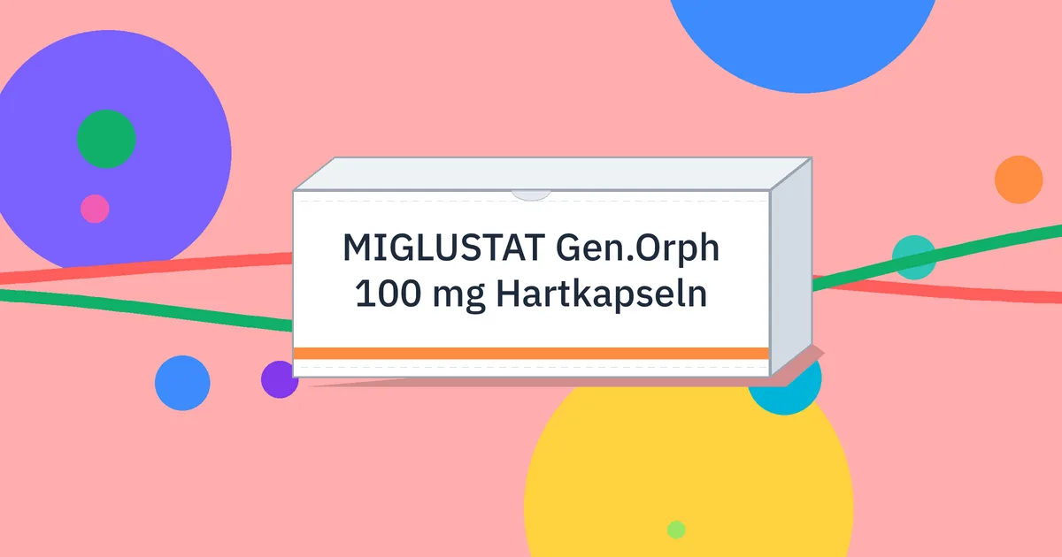 Symbolbild: Packung mit der Aufschrift MIGLUSTAT Gen.Orph 100 mg Hartkapseln (PZN 16955184) – Verfügbarkeit und Bezug in Apotheken in Frankfurt am Main