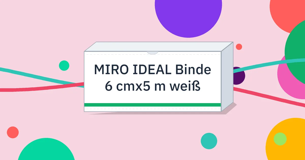 Symbolbild: Packung mit der Aufschrift MIRO IDEAL Binde 6 cmx5 m weiß (PZN 06853229) – Verfügbarkeit und Bezug in Apotheken in Frankfurt am Main