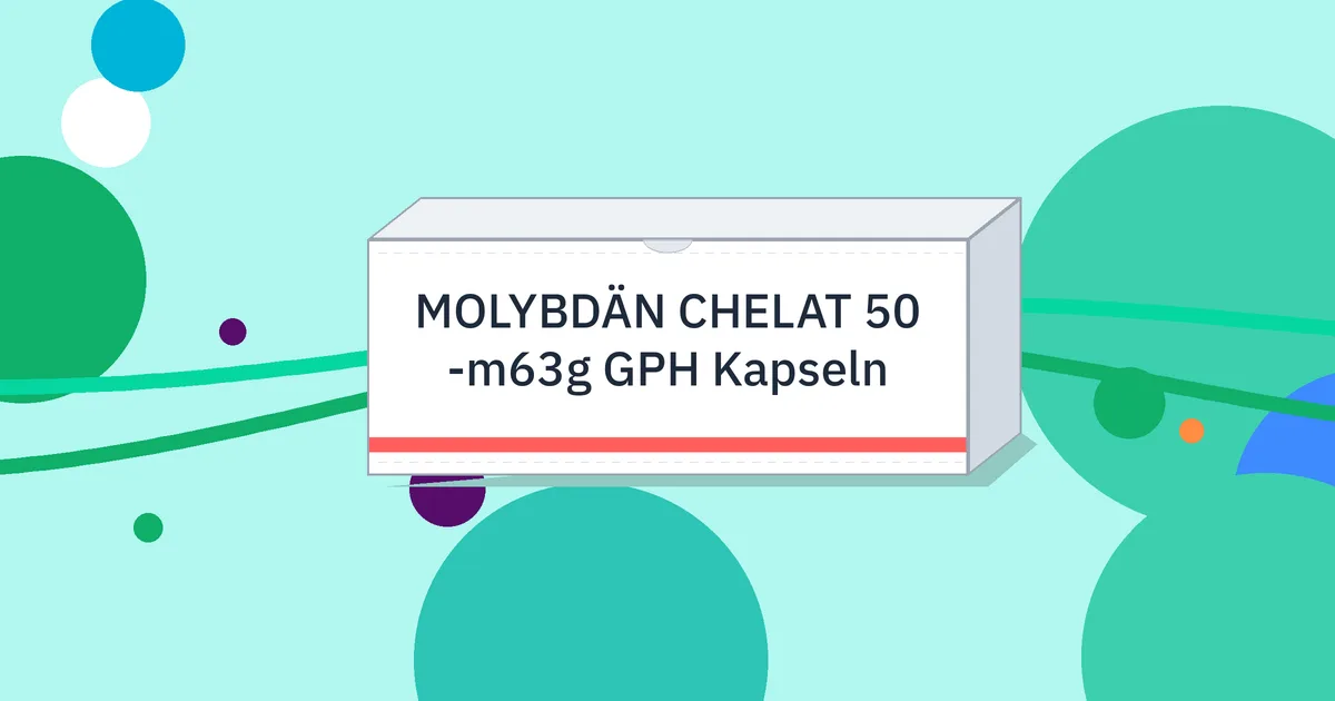 Symbolbild: Packung mit der Aufschrift MOLYBDÄN CHELAT 50 -m63g GPH Kapseln (PZN 10190579) – Verfügbarkeit und Bezug in Apotheken in Frankfurt am Main
