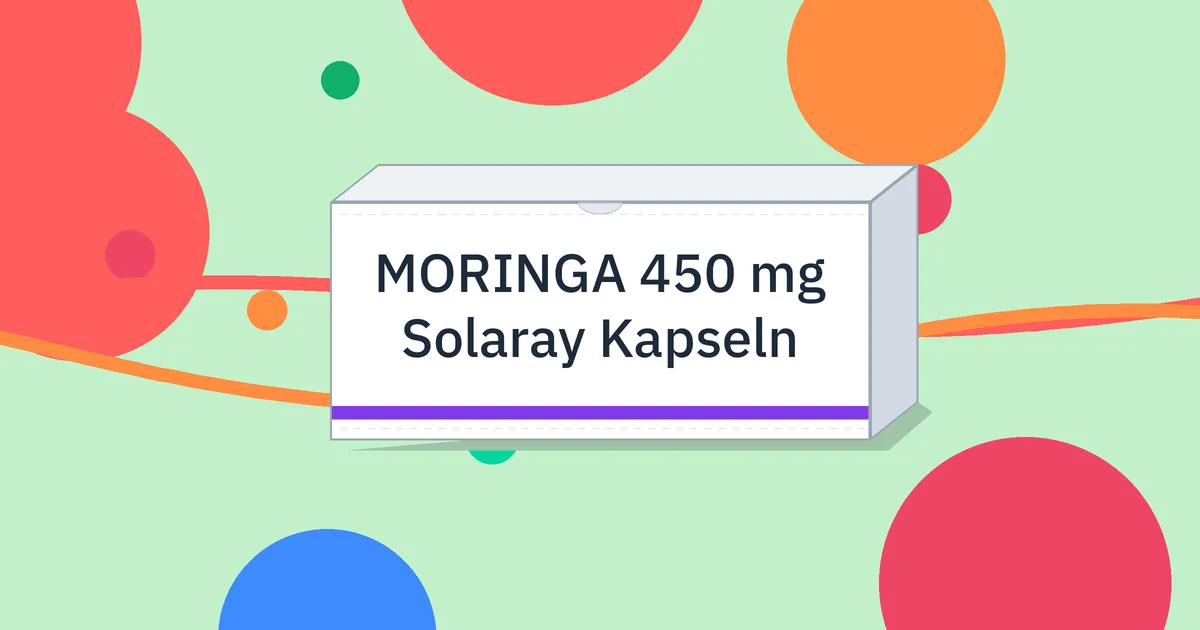 Symbolbild: Packung mit der Aufschrift MORINGA 450 mg Solaray Kapseln (PZN 17254360) – Verfügbarkeit und Bezug in Apotheken in Frankfurt am Main