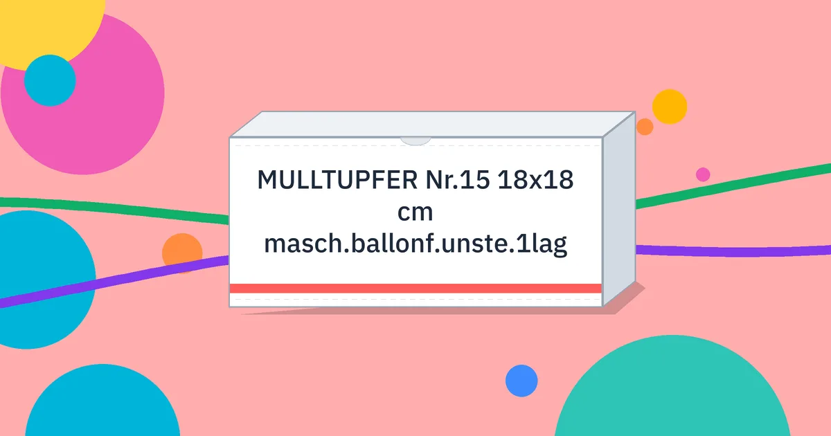 Symbolbild: Packung mit der Aufschrift MULLTUPFER Nr.15 18x18 cm masch.ballonf.unste.1lag (PZN 06310842) – Verfügbarkeit und Bezug in Apotheken in Frankfurt am Main