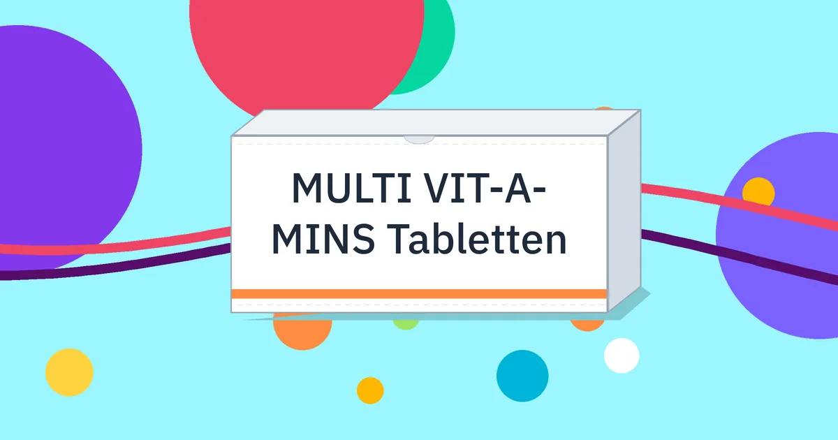 Symbolbild: Packung mit der Aufschrift MULTI VIT-A-MINS Tabletten (PZN 17146311) – Verfügbarkeit und Bezug in Apotheken in Frankfurt am Main