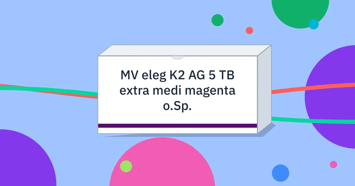 Symbolbild: Packung mit der Aufschrift MV eleg K2 AG 5 TB extra medi magenta o.Sp. (PZN 14640252) – Verfügbarkeit und Bezug in Apotheken in Frankfurt am Main