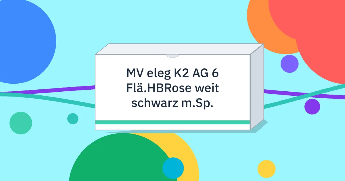 Symbolbild: Packung mit der Aufschrift MV eleg K2 AG 6 Flä.HBRose weit schwarz m.Sp. (PZN 15721248) – Verfügbarkeit und Bezug in Apotheken in Frankfurt am Main