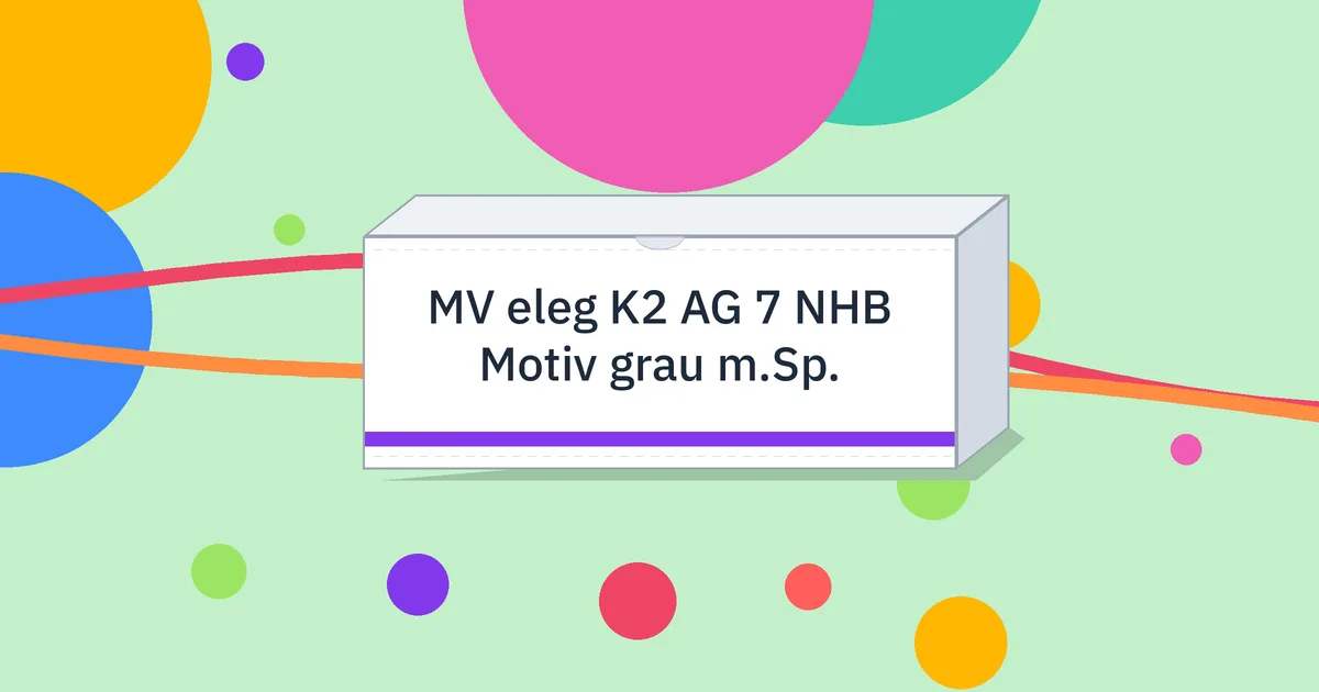 Symbolbild: Packung mit der Aufschrift MV eleg K2 AG 7 NHB Motiv grau m.Sp. (PZN 18929914) – Verfügbarkeit und Bezug in Apotheken in Frankfurt am Main