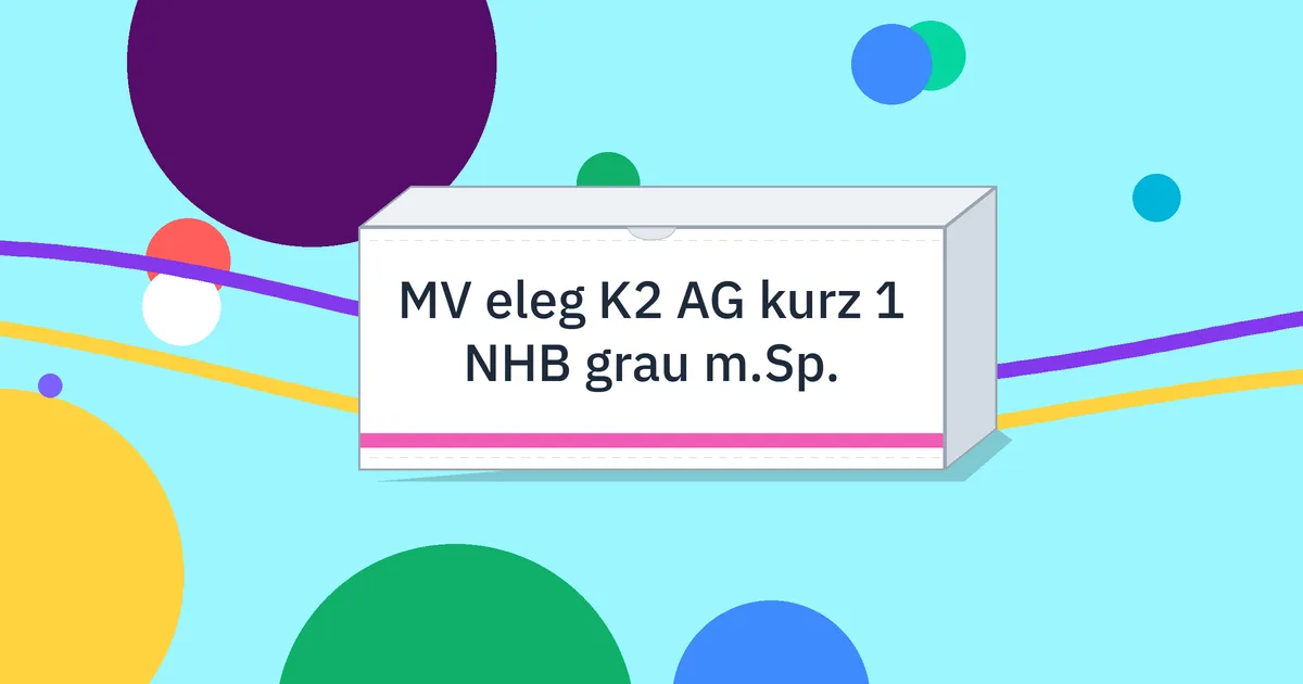 Symbolbild: Packung mit der Aufschrift MV eleg K2 AG kurz 1 NHB grau m.Sp. (PZN 18925394) – Verfügbarkeit und Bezug in Apotheken in Frankfurt am Main