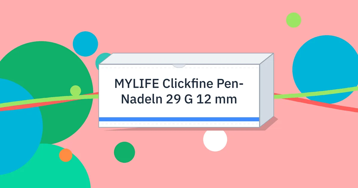 Symbolbild: Packung mit der Aufschrift MYLIFE Clickfine Pen-Nadeln 29 G 12 mm (PZN 20021961) – Verfügbarkeit und Bezug in Apotheken in Frankfurt am Main