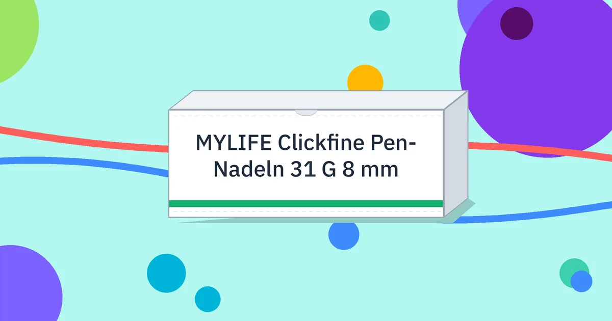 Symbolbild: Packung mit der Aufschrift MYLIFE Clickfine Pen-Nadeln 31 G 8 mm (PZN 11690798) – Verfügbarkeit und Bezug in Apotheken in Frankfurt am Main